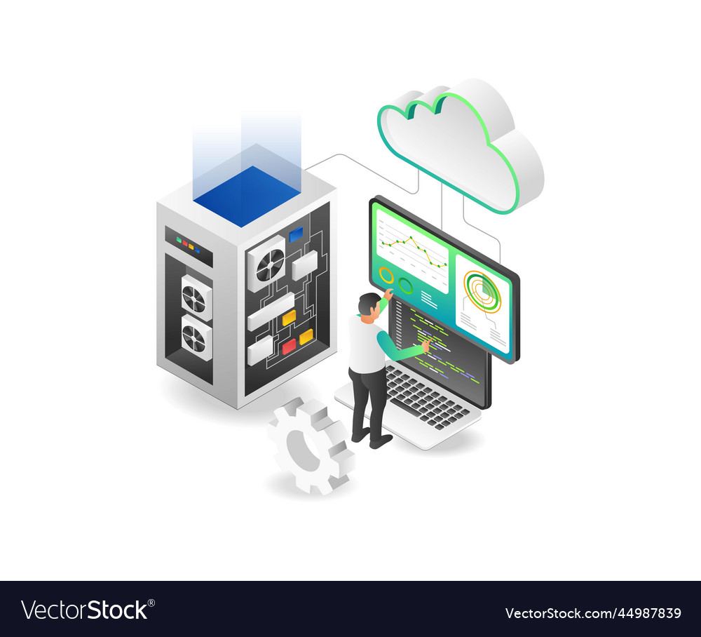 Flat isometric concept technician programmer Vector Image