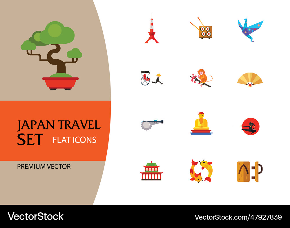 Japan travel icon set Royalty Free Vector Image