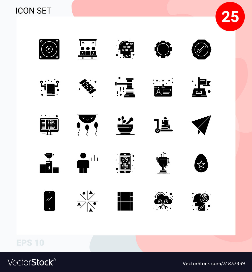 Pack 25 creative solid glyphs tick ok code Vector Image