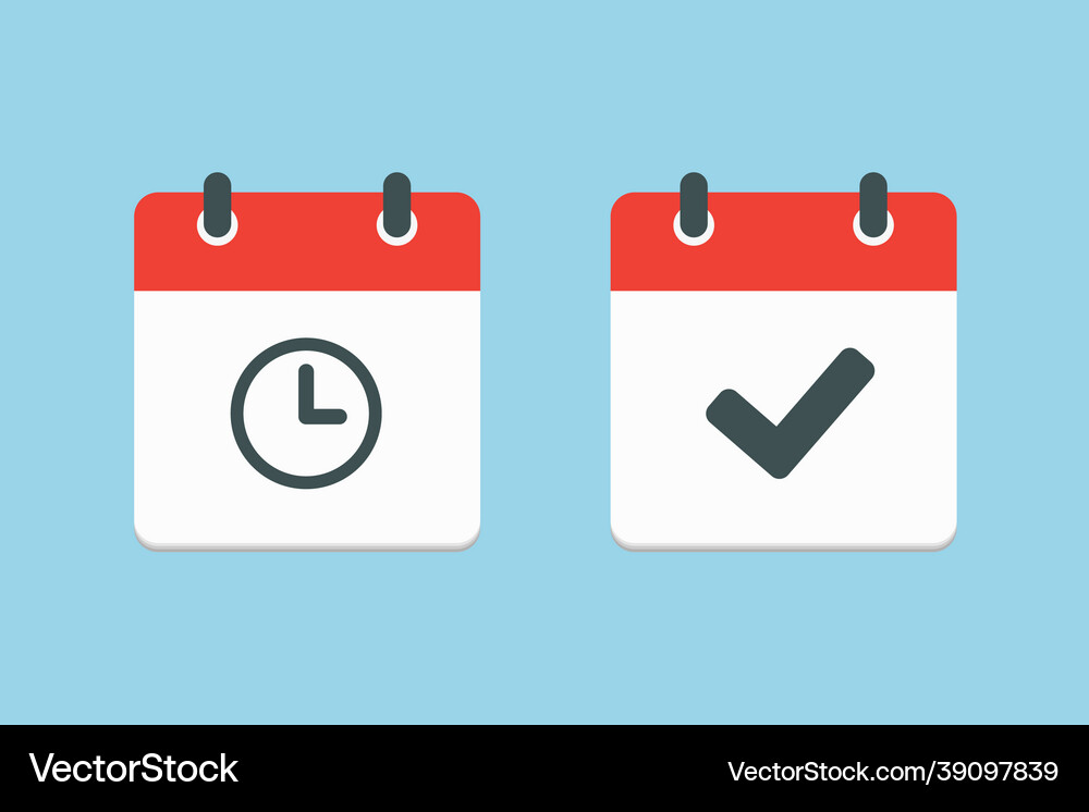 Set icons page calendar - schedule time and done Vector Image