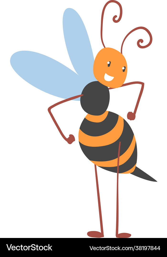 Cute smiling bee happy funny flying insect Vector Image