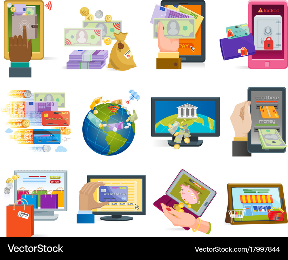 Online payment devices icons transaction Vector Image