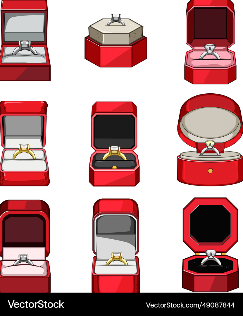 Proposal ring box set cartoon Royalty Free Vector Image