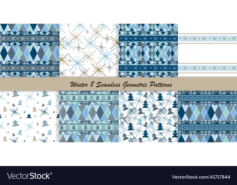 Set of 8 geometric seamless patterns in winter Vector Image
