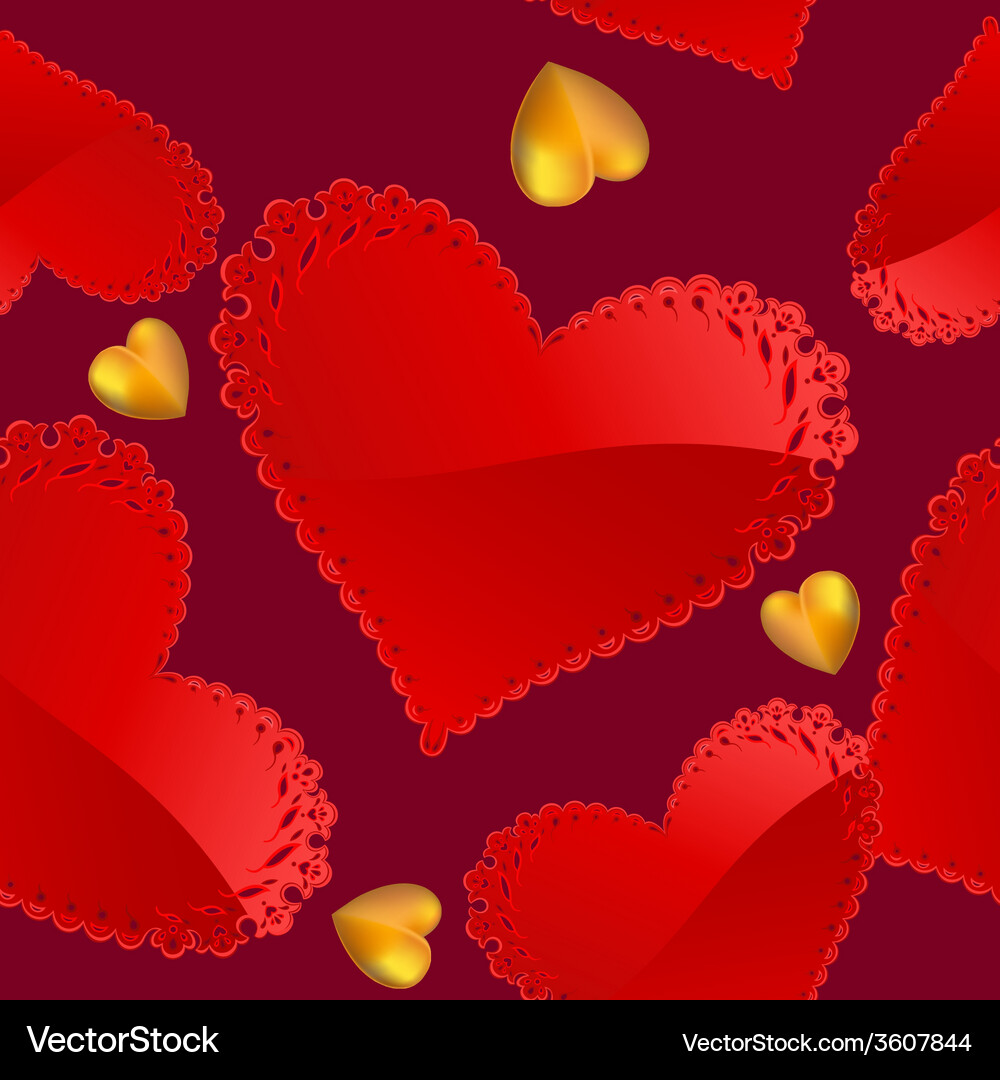 Valentines day pattern with red and gold hearts Vector Image