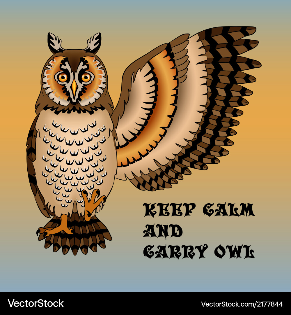 Wise owl lifted wing and paw Royalty Free Vector Image