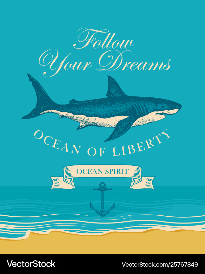 Banner with big hand drawn shark and inscriptions Vector Image