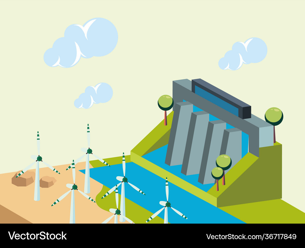 Dam ecological system Royalty Free Vector Image