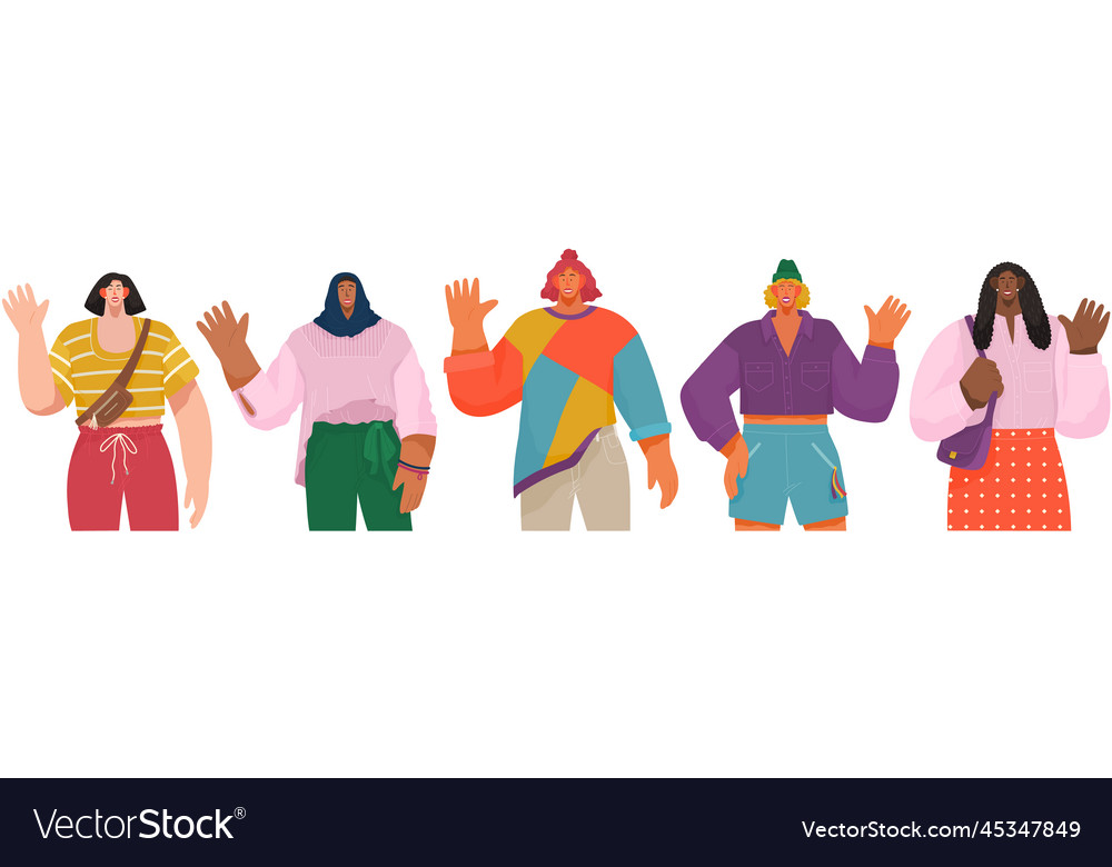 Young happy people waving hands smiling parent Vector Image