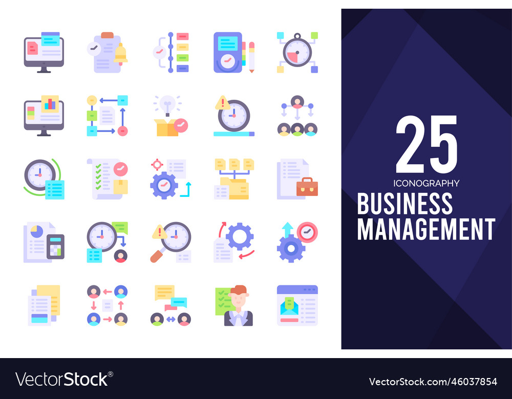 25 business management flat icon pack Royalty Free Vector