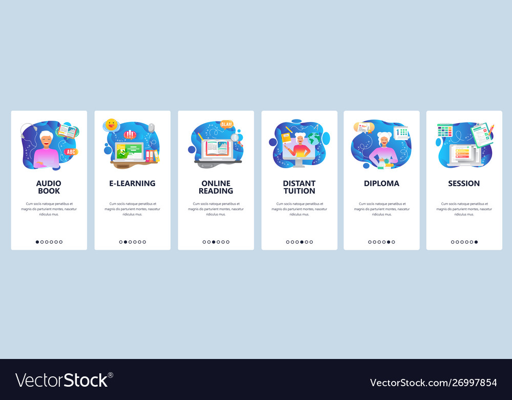 Mobile app onboarding screens online education Vector Image Mobile app onboarding screens online education Vector Image