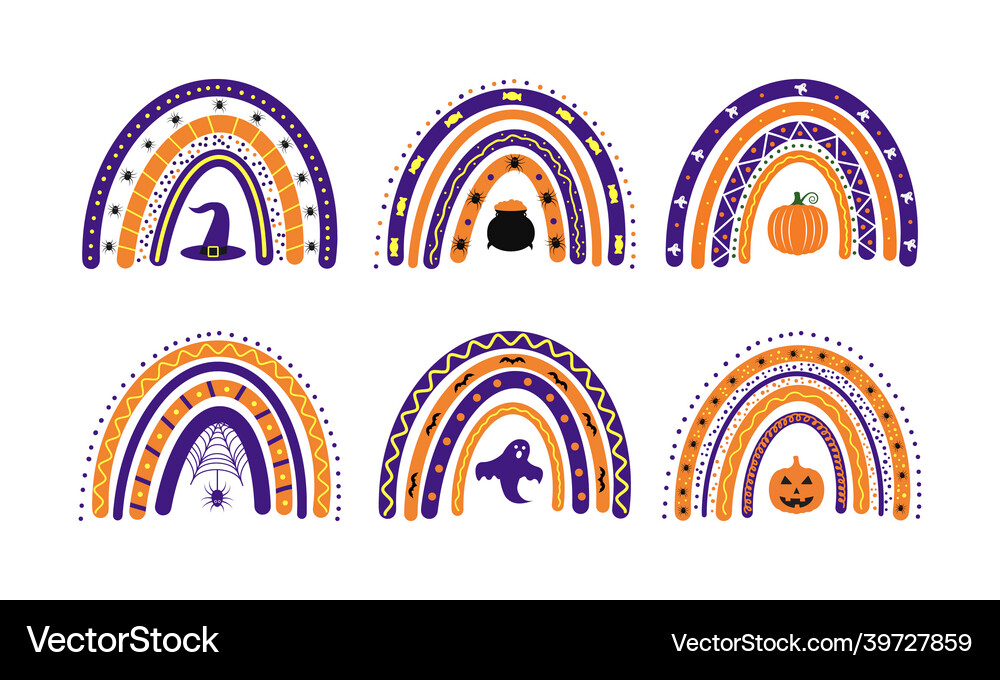 Halloween rainbows bundle cute clipart Royalty Free Vector