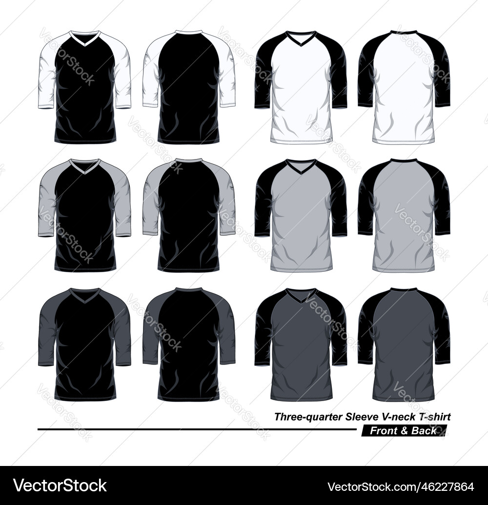 Raglan v-neck t-shirt template three quarter Vector Image
