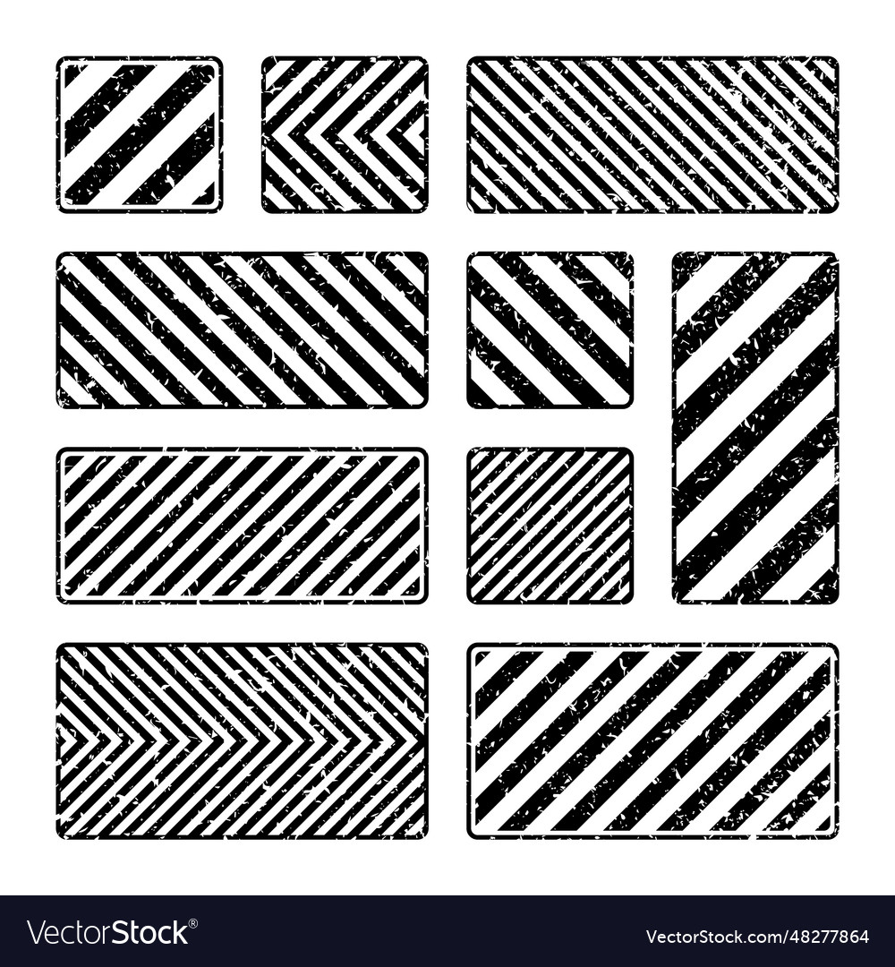 Various black grunge warning signs with diagonal Vector Image