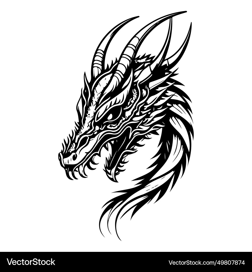 Chinese head dragon sketch hand draw black Vector Image