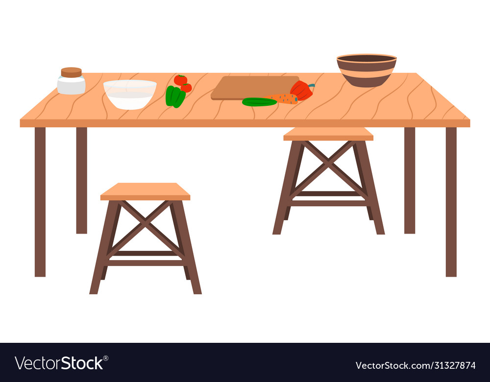 Table on kitchen cooking vegetables process Vector Image