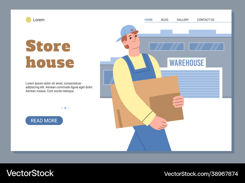 Web banner with warehouse building and worker Vector Image