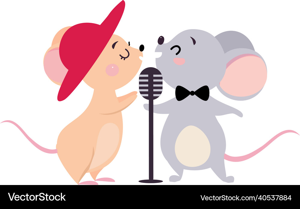 Funny mouse character in hat and bow tie singing Vector Image