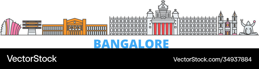 India bangalore line cityscape flat Royalty Free Vector