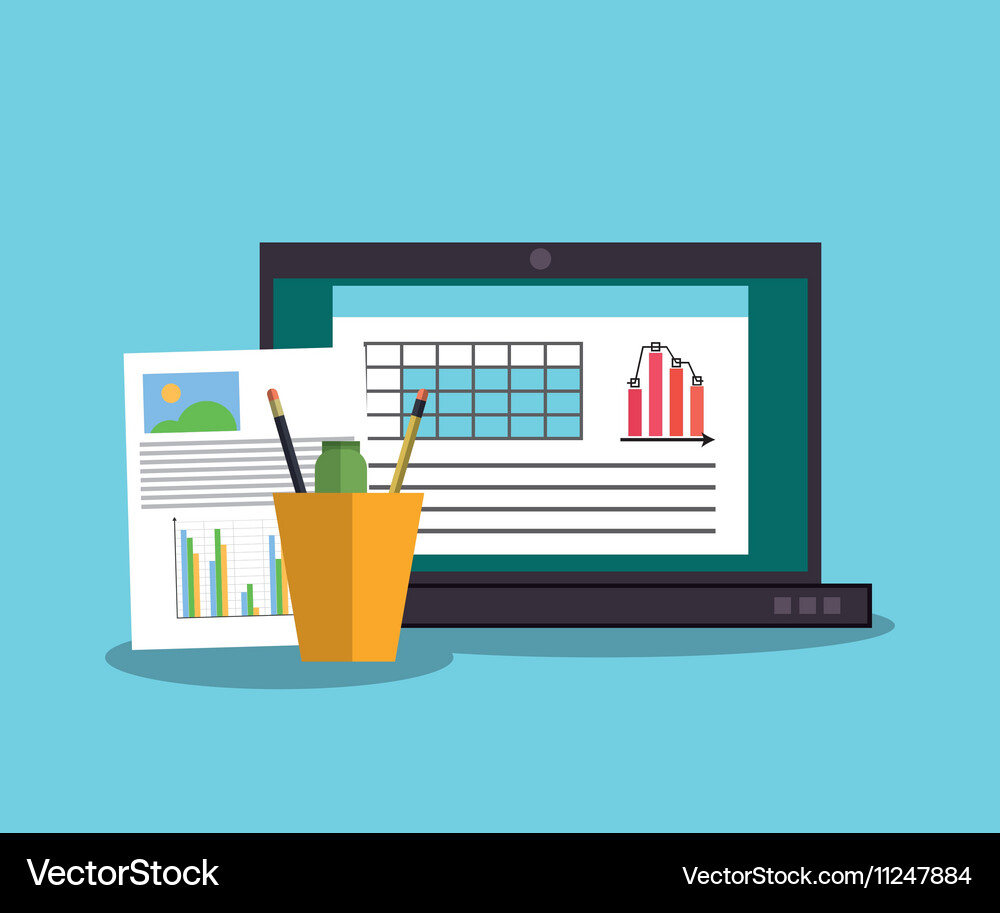 Laptop office and business design Royalty Free Vector Image