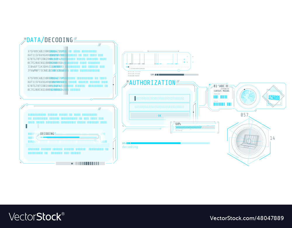 Data decoding program screen with authorization Vector Image