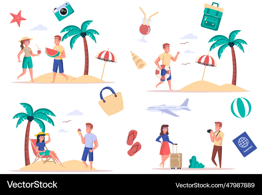 Summer vacation at sea isolated elements set Vector Image