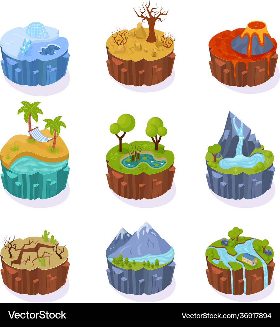 Isometric 3d islands for game with landscape Vector Image