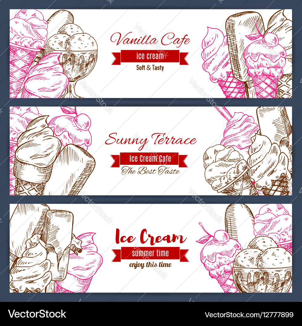 Ice cream banners sketch set Royalty Free Vector Image