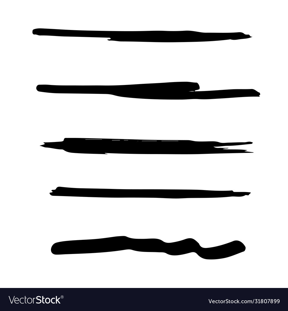 Set Black Ink Brush Stroke Line Set Line Vector Image