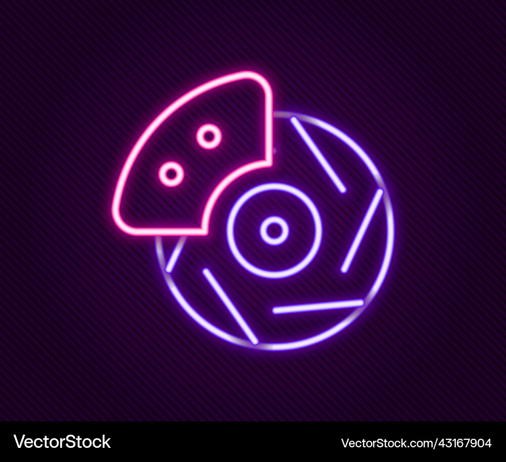 Glowing neon line car brake disk with caliper icon