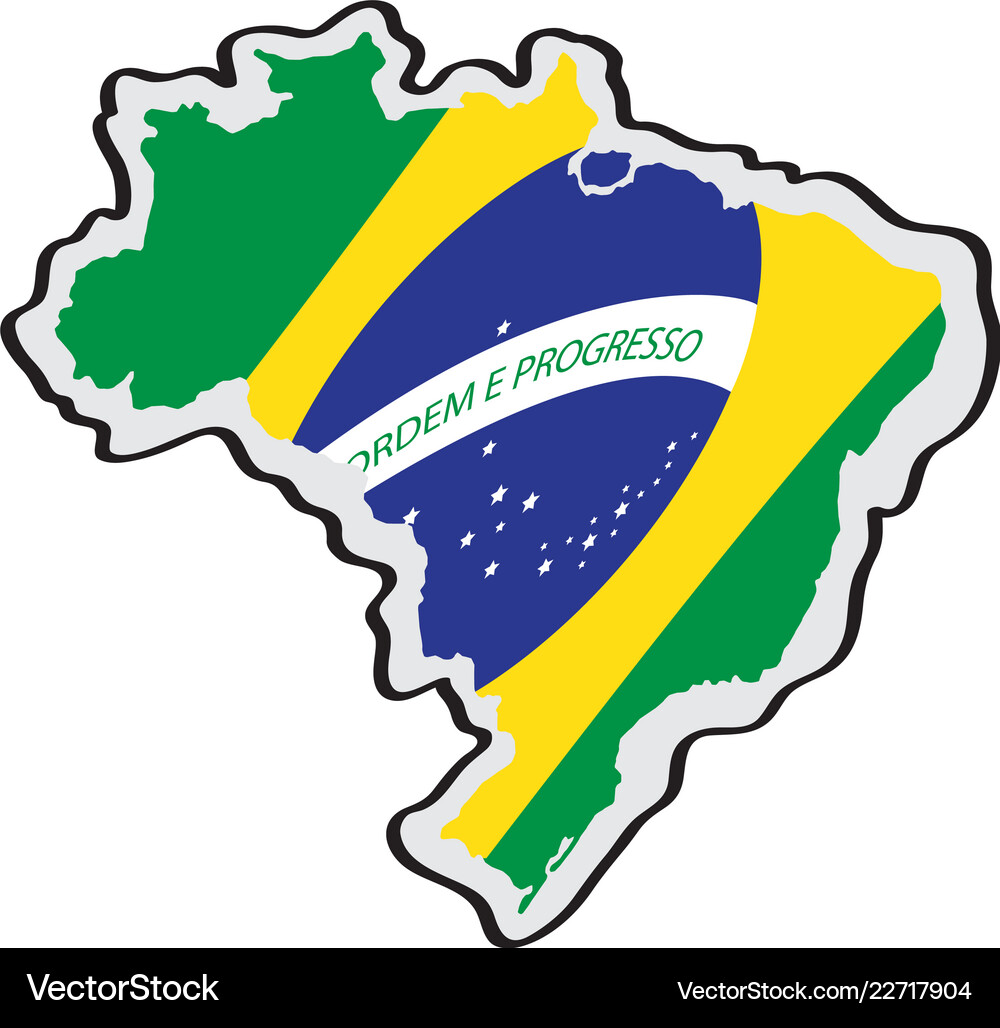Map of brazil with its flag Royalty Free Vector Image