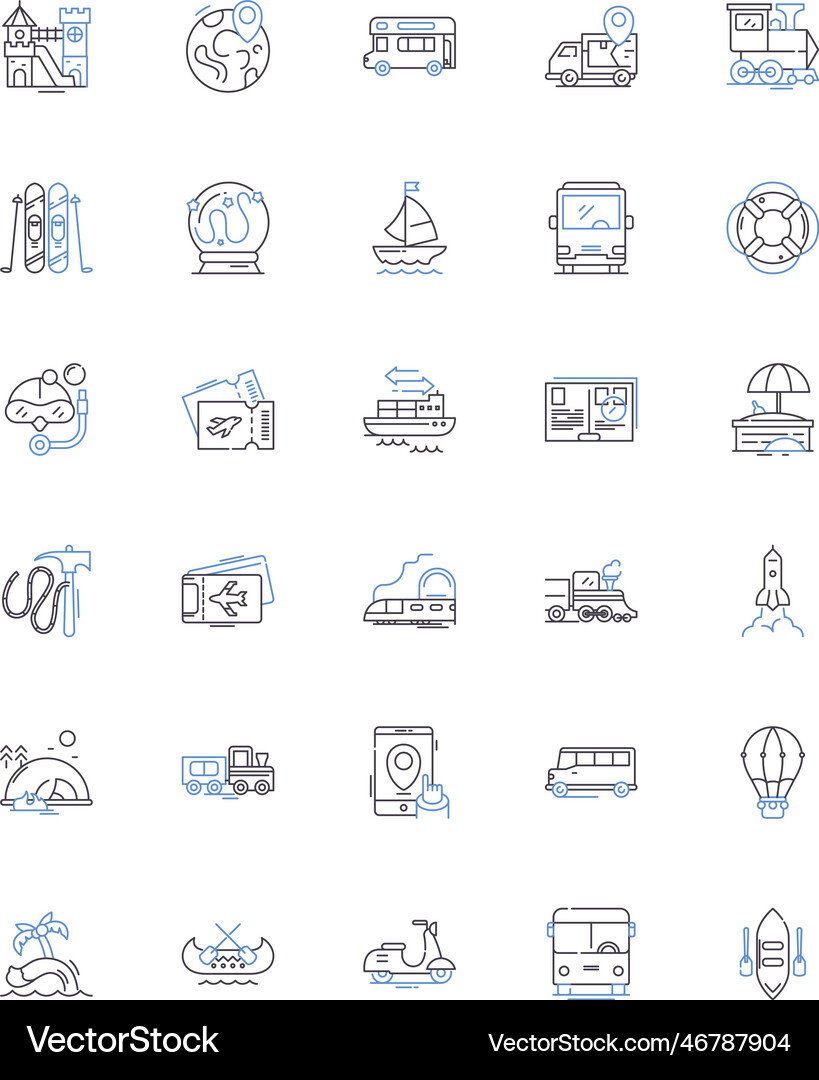 Odyssey line icons collection adventure Royalty Free Vector