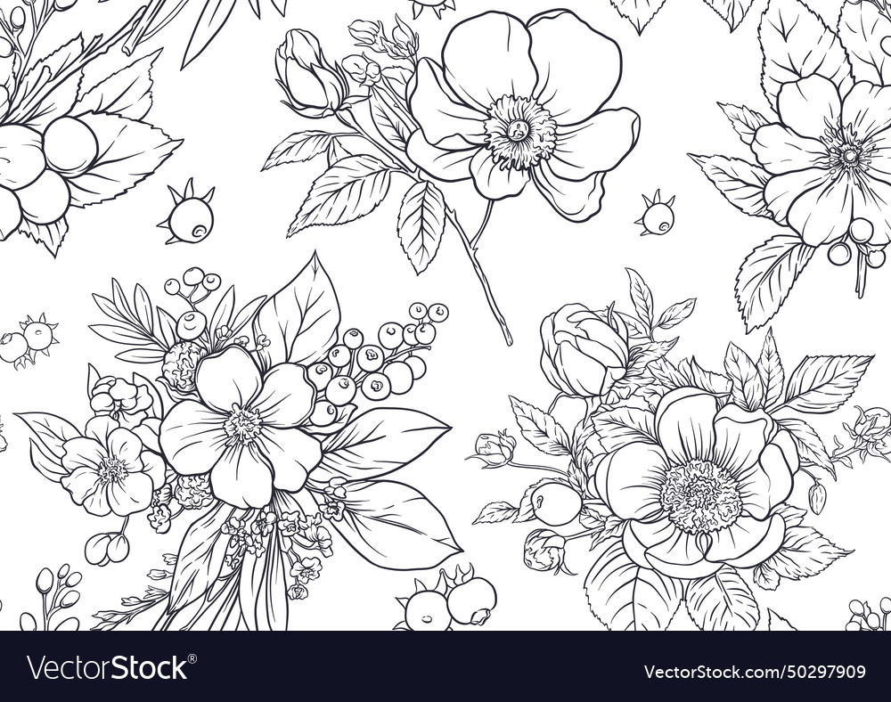Boutonniere of wild rose flowers and berries Vector Image Boutonniere of wild rose flowers and berries Vector Image