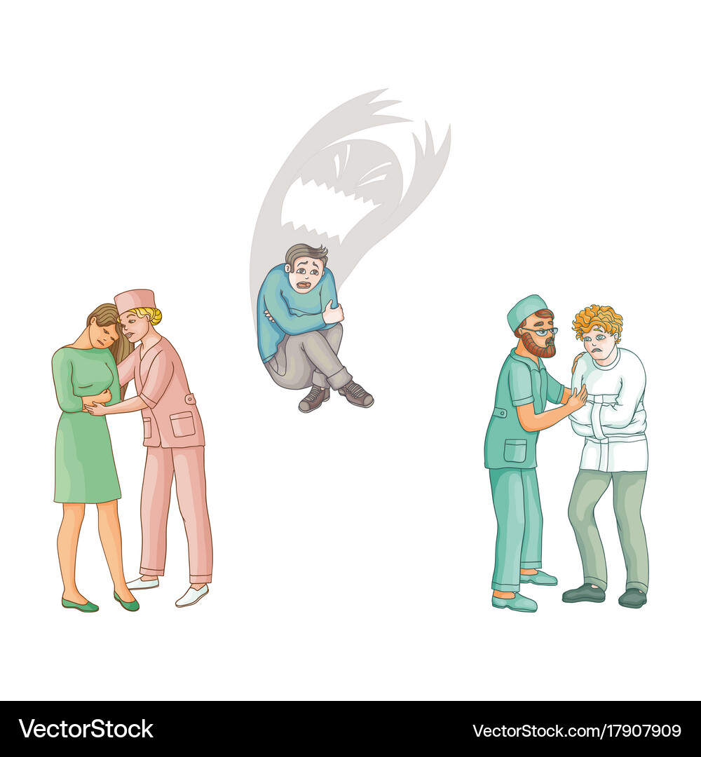 Flat doctors calming down patients set Royalty Free Vector