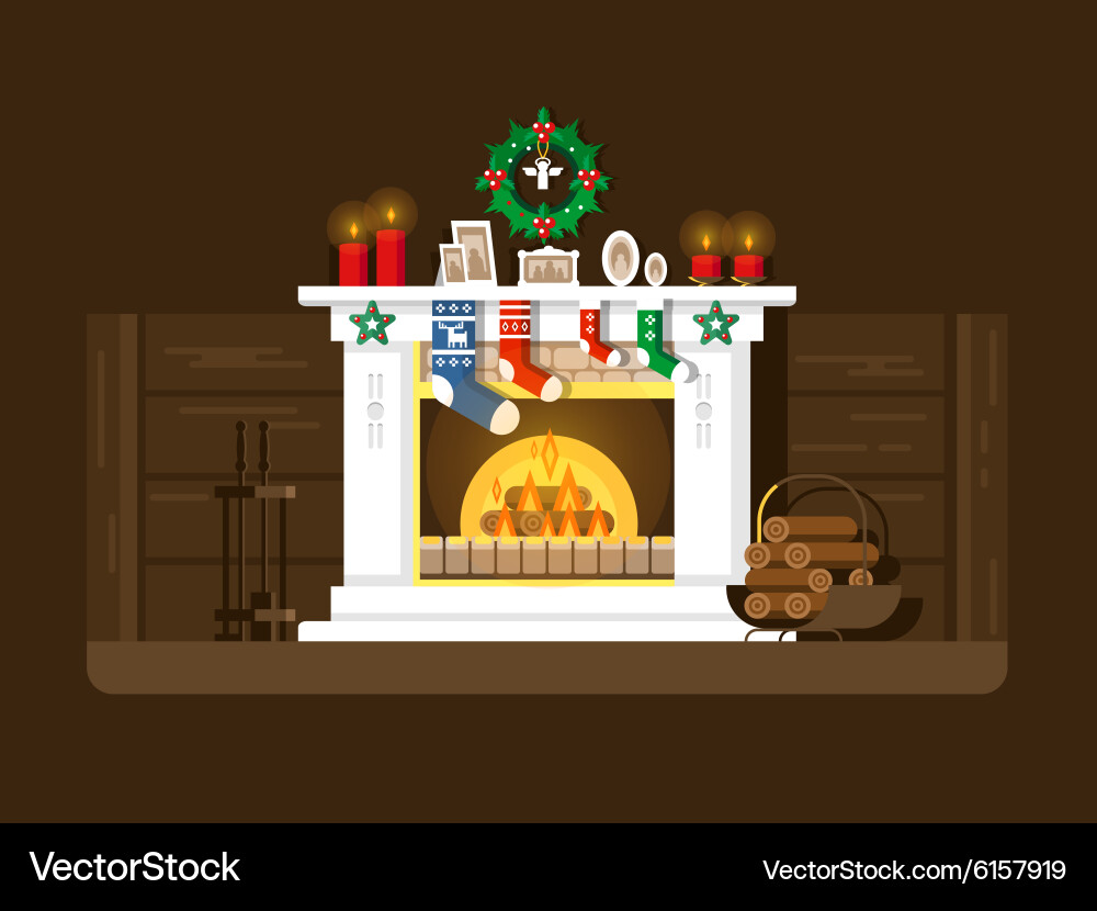 Christmas fireplace Royalty Free Vector Image - VectorStock