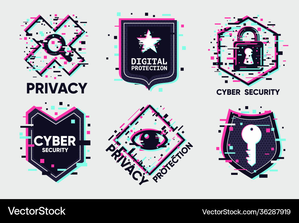 Cyber security icon set digital protection emblem Vector Image