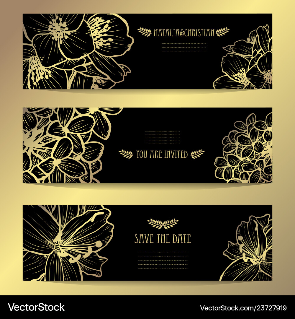 Golden floral cards set Royalty Free Vector Image