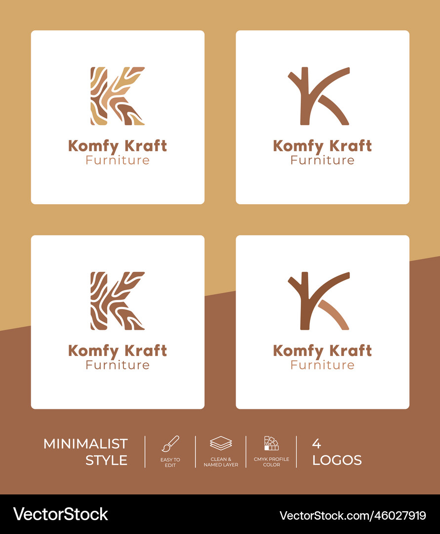 Letter k collection logo with wood texture Vector Image