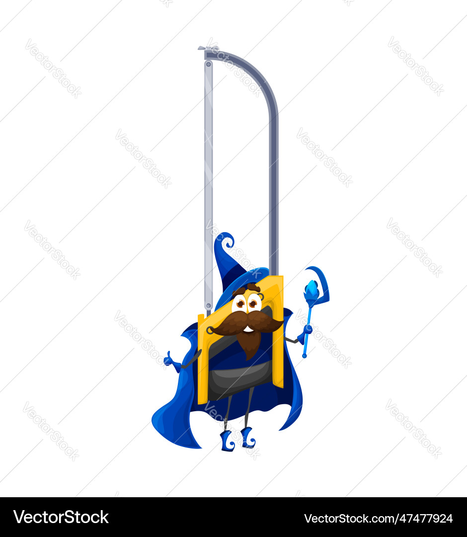 Cartoon halloween hacksaw tool wizard character Vector Image