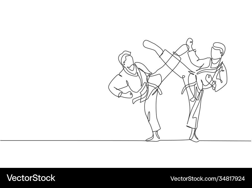 One single line drawing two young sporty Vector Image