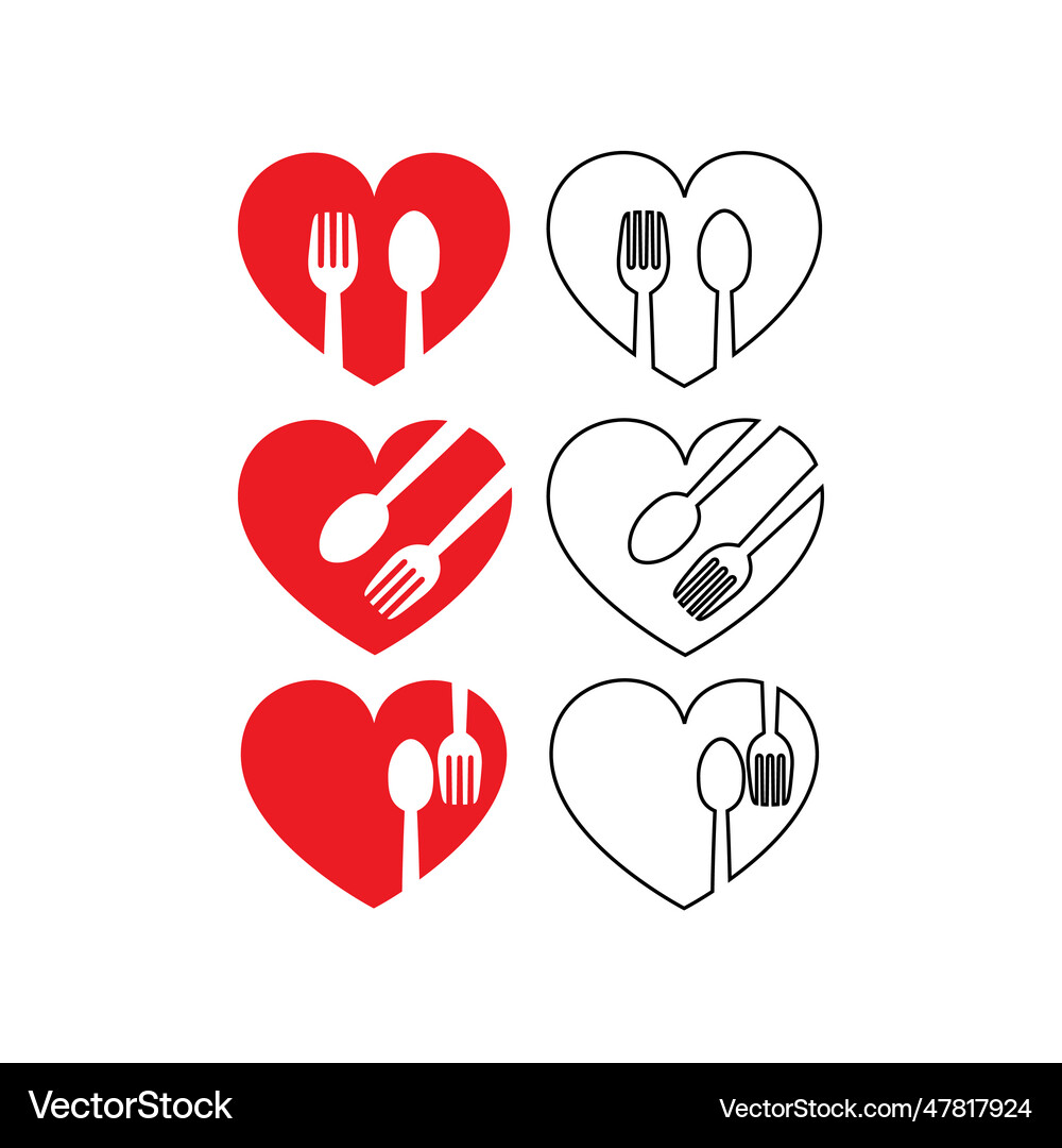 Red heart and fork spoon Royalty Free Vector Image