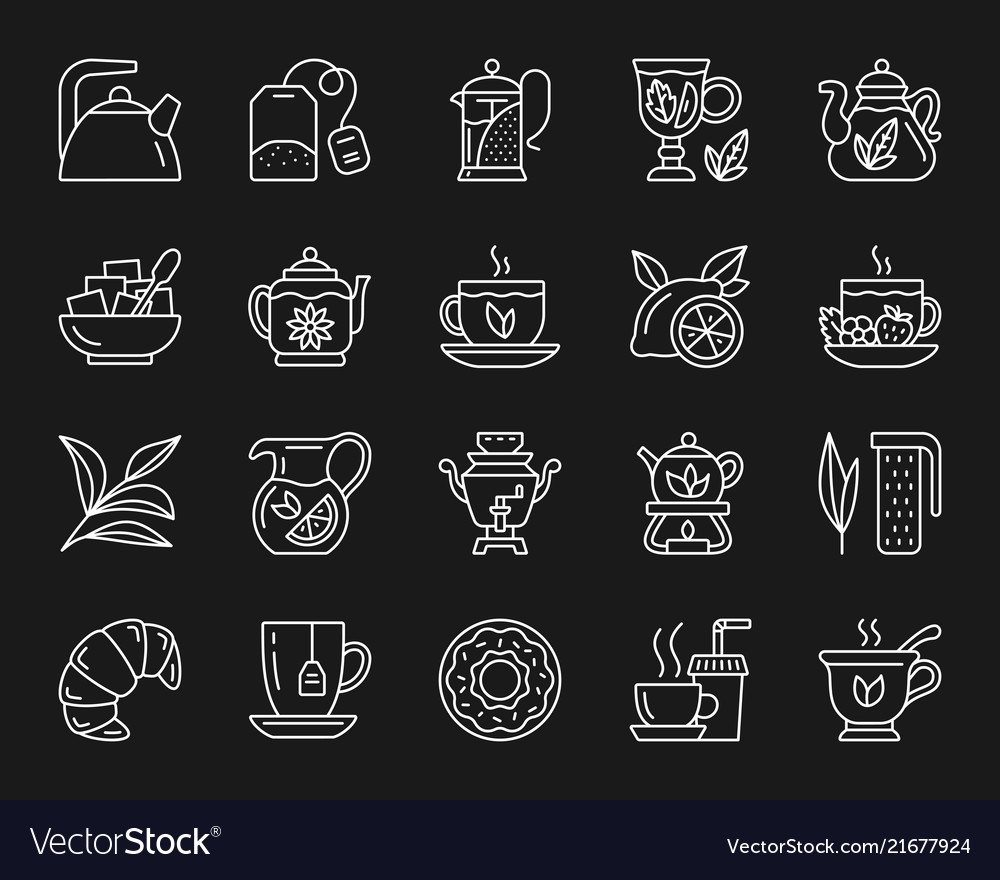 Tea simple white line icons set Royalty Free Vector Image Tea simple white line icons set Royalty Free Vector Image