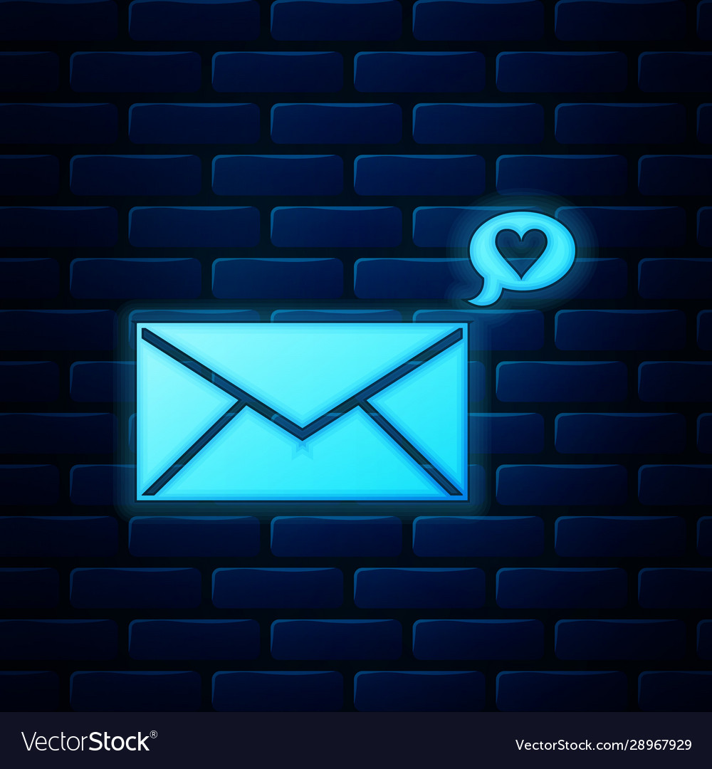 Glowing neon envelope with valentine heart icon Vector Image Glowing neon envelope with valentine heart icon Vector Image