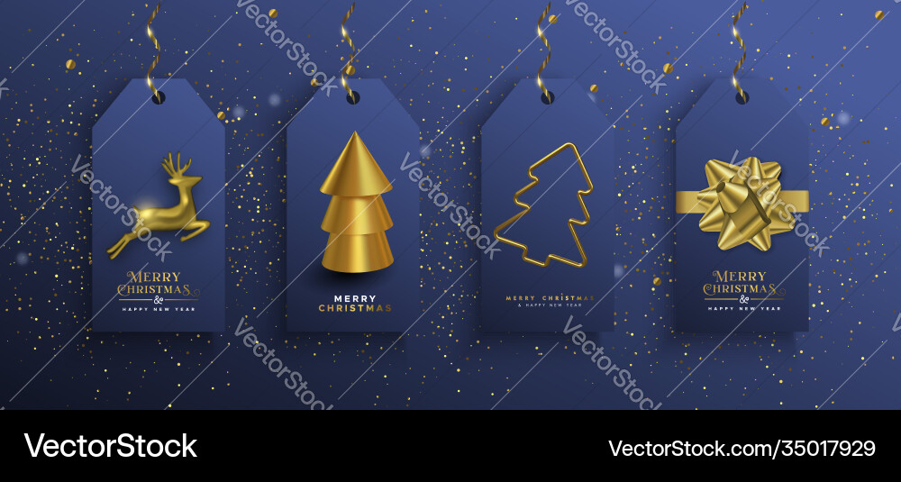 Year gold 3d deer ornament tag set Royalty Free Vector Image