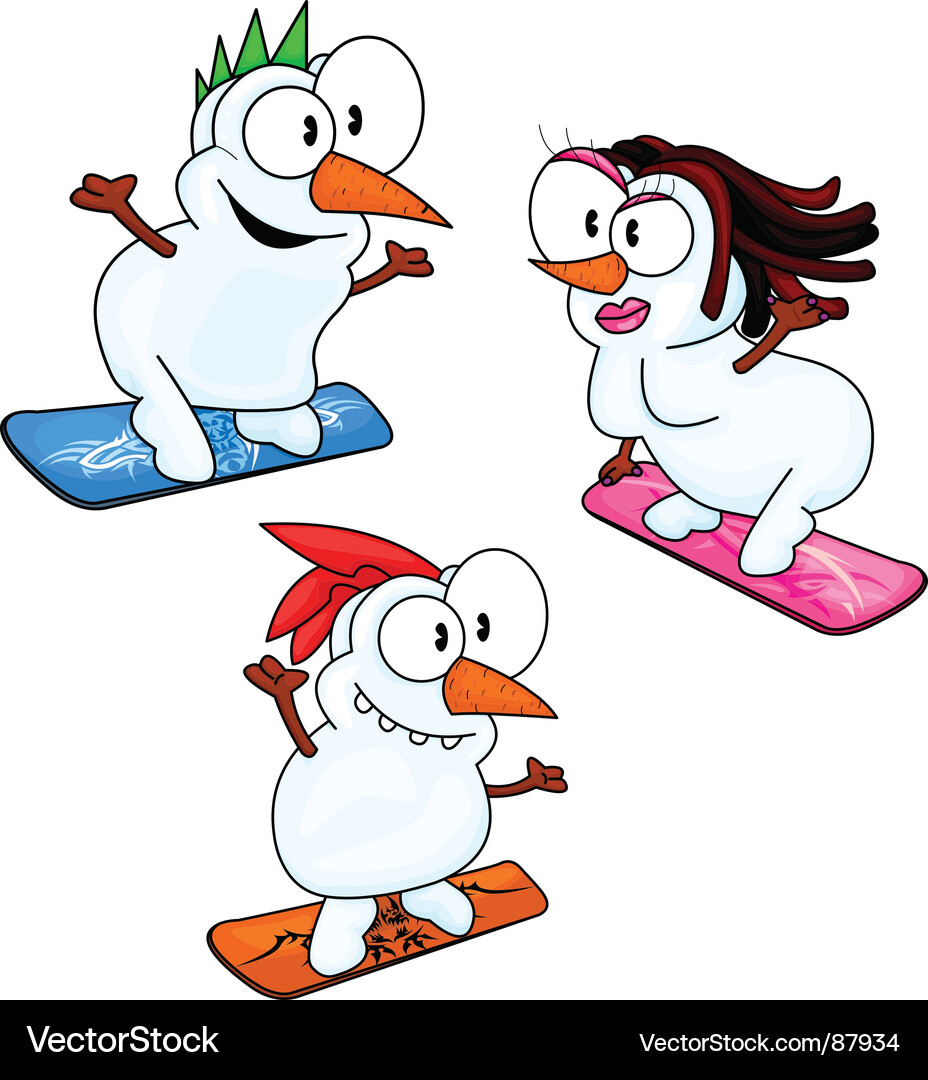 Snowboarding snowmen Royalty Free Vector Image