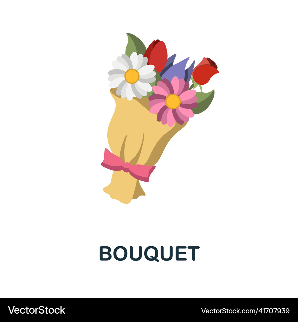 Bouquet flat icon colored element sign from Vector Image