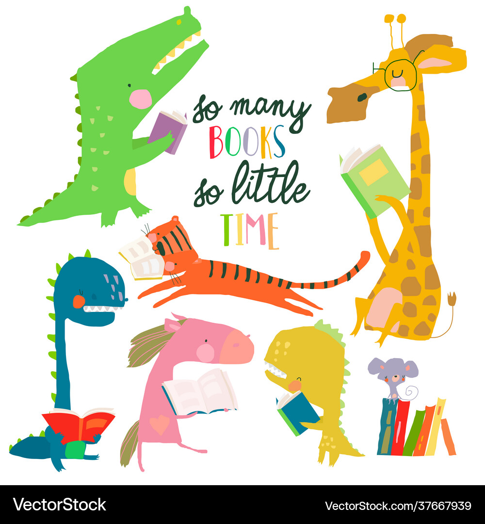 Cute Animals Reading Books Royalty Free Vector Image