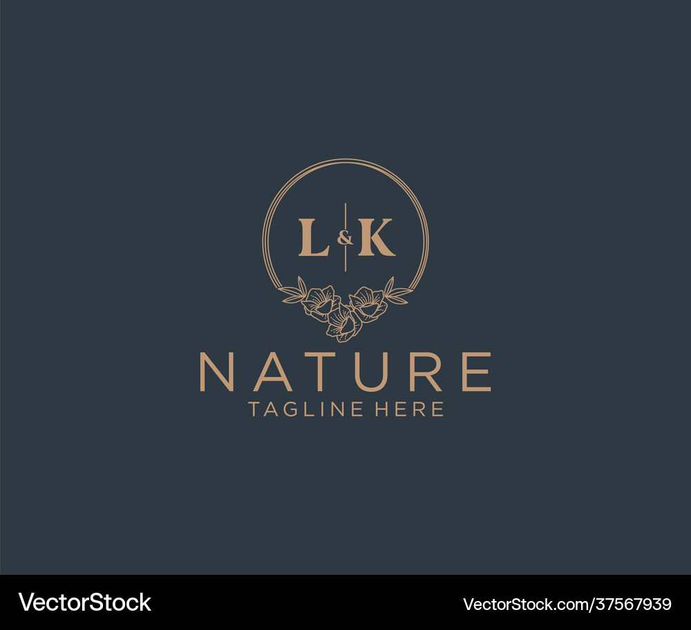 Initial lk letters floral frames botanical Vector Image