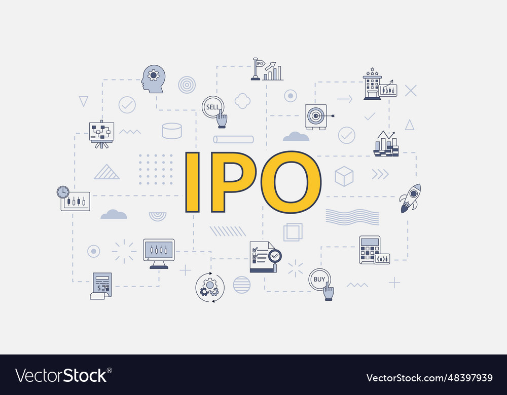 Ipo initial public offering concept with icon set Vector Image