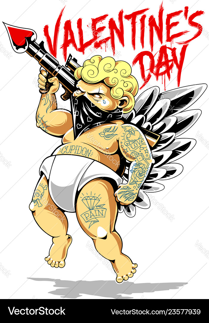 Tattooed cupidon art with lettering Royalty Free Vector